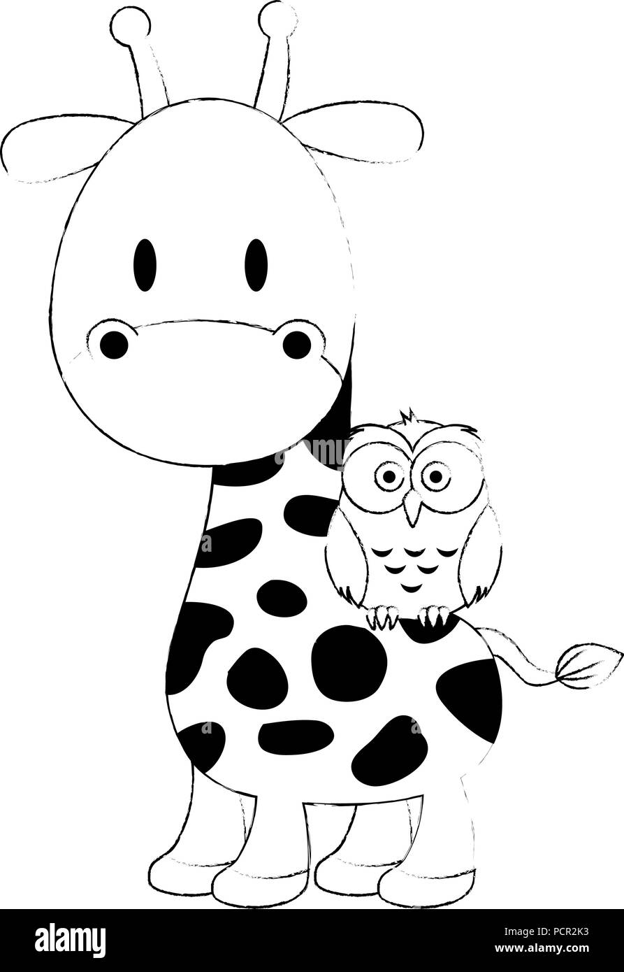 cute and adorable giraffe with owl characters vector illustration ...