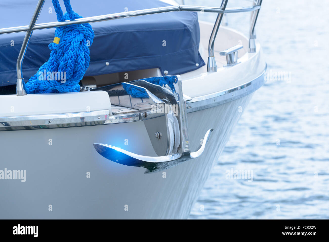 Bow of luxury boat with anchor Stock Photo - Alamy