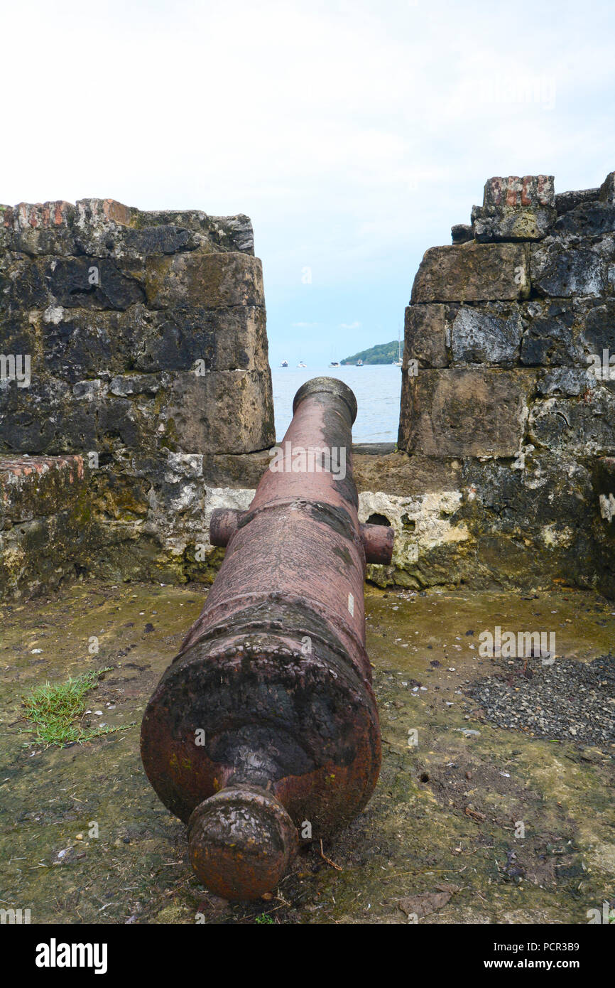 Old spanish cannon at at historic fort in Portobelo, Panama Stock Photo ...