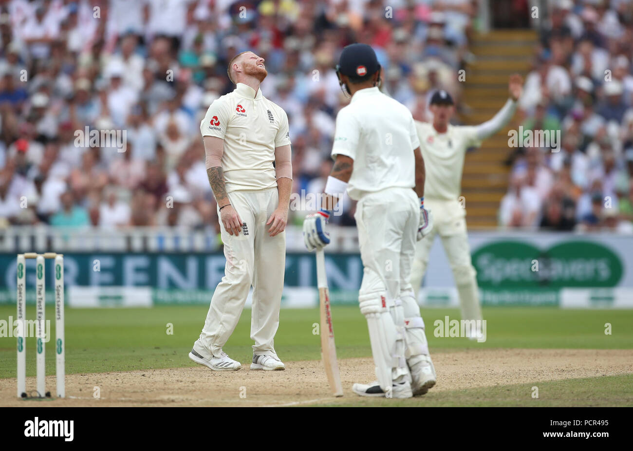 England bowler Ben Stokes shows his frustration after a LBW appeal is ...