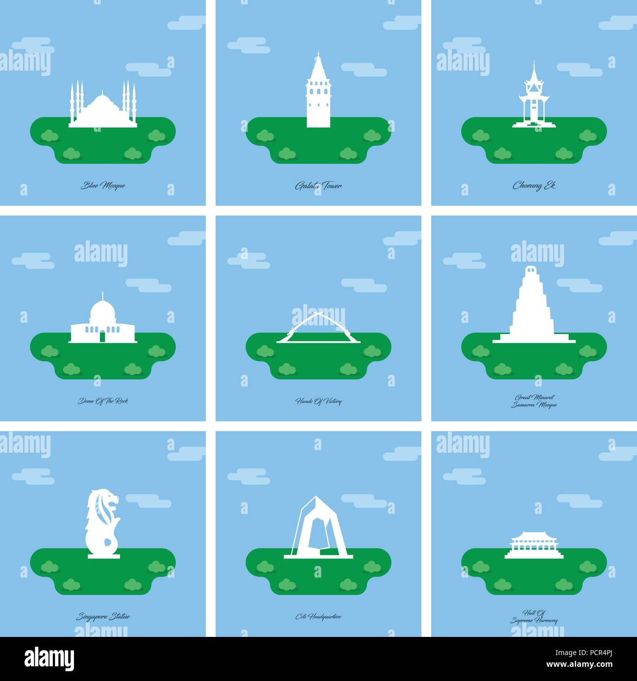 World Famous monuments and landmarks design with light blue background ...