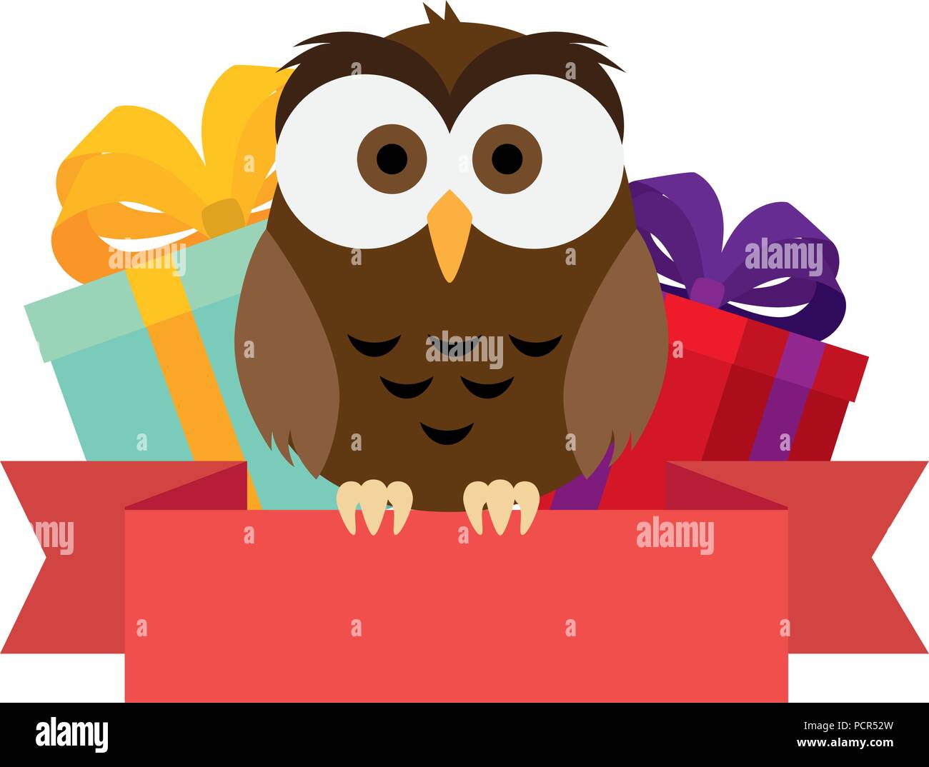 cute and adorable owl with gifts and ribbon Stock Vector Image & Art ...