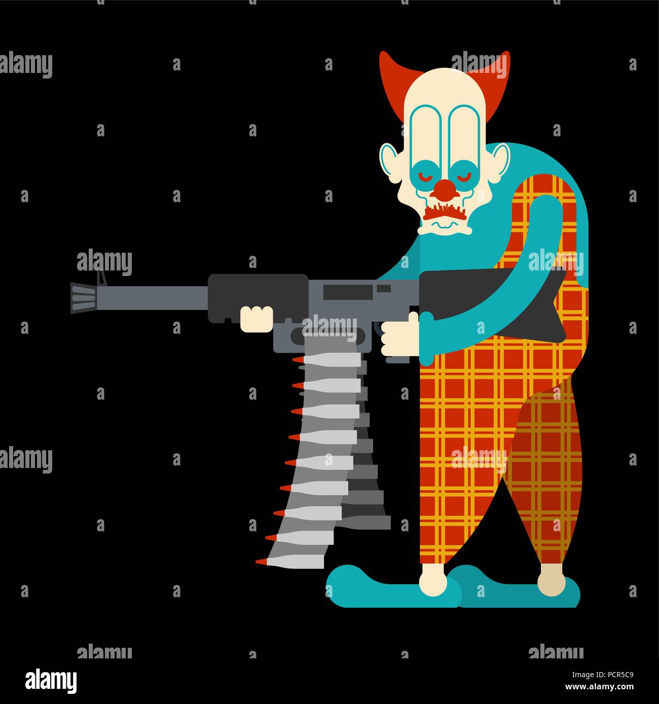 Scary clown with machine gun. Terrible eyes. nightmare Vector ...