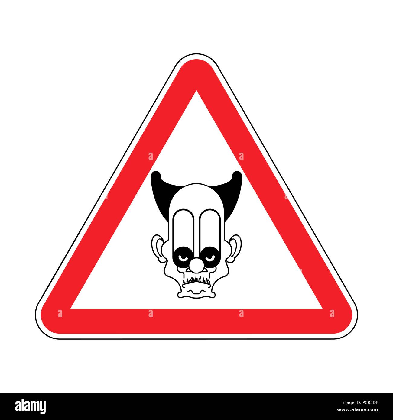 Attention scary clown. Danger circus. Red Caution road sign. Vector ...