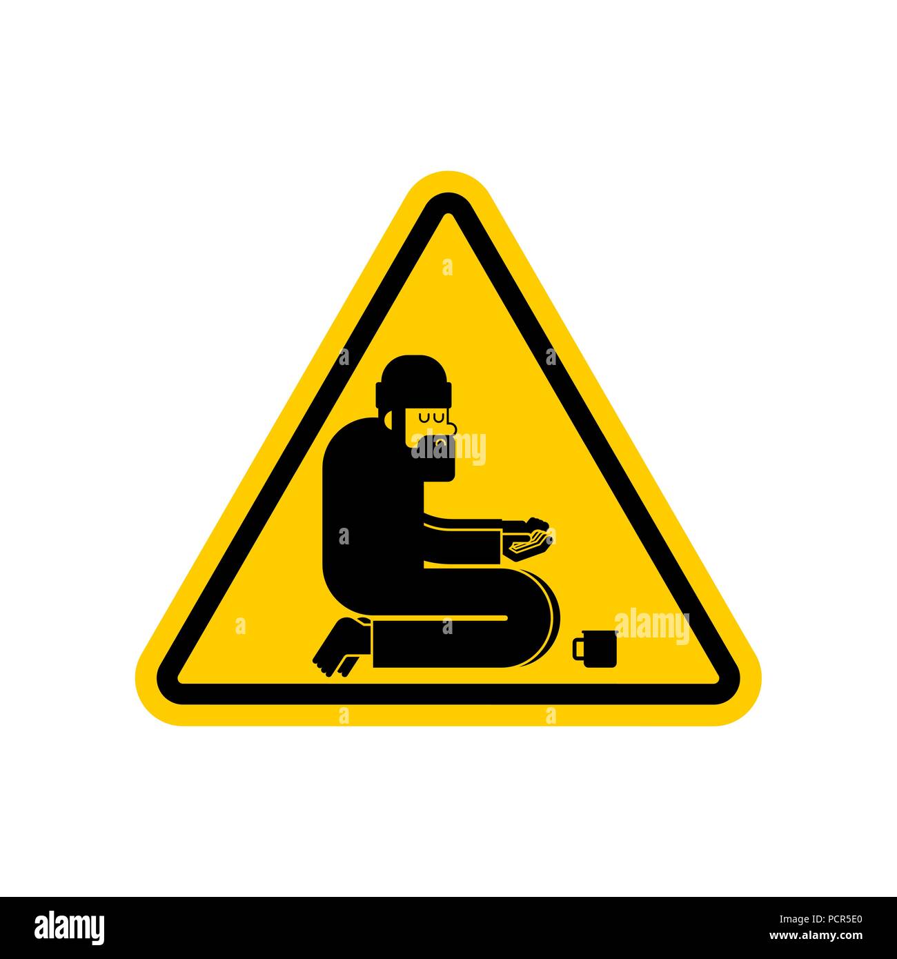 Attention Homeless. Danger Beggars. Yellow Caution road sign Poor. bum ...