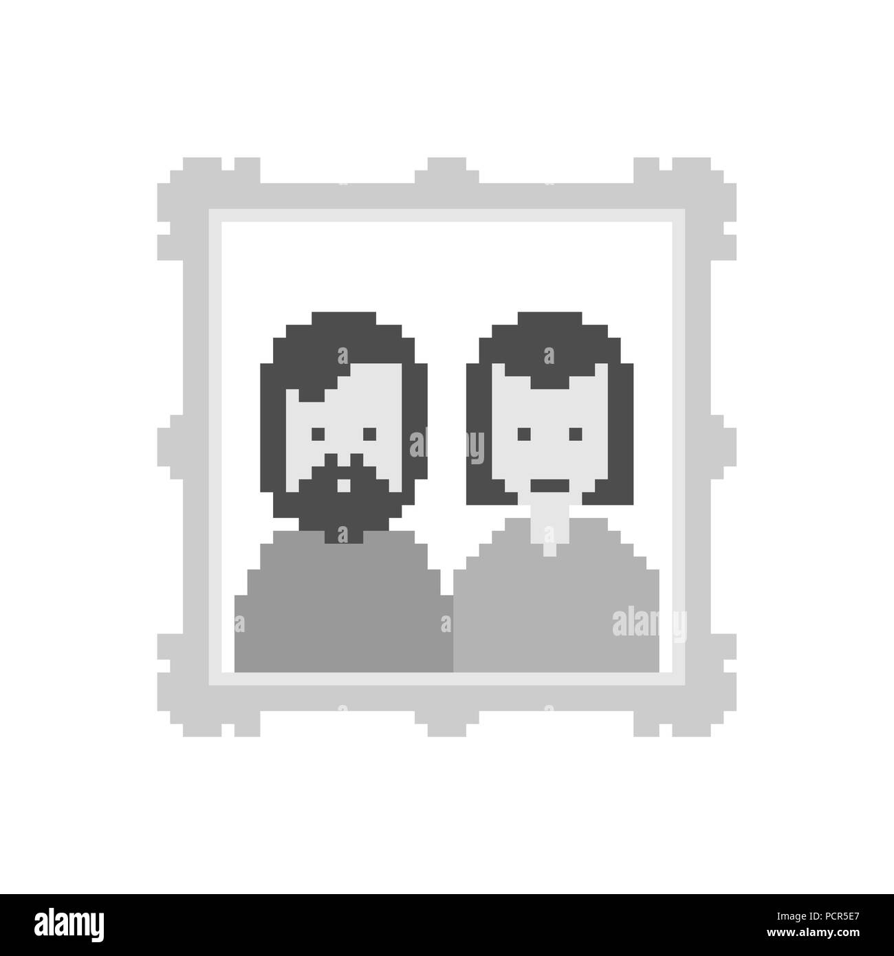 Portrait of parents in frame pixel art. Mom and dad 8 bit. Digital ...