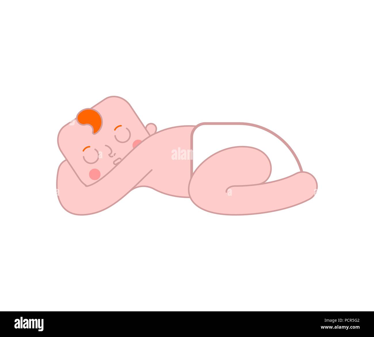 kid in diaper asleep Cartoon style isolated. Baby sleep. Newborn Vector ...
