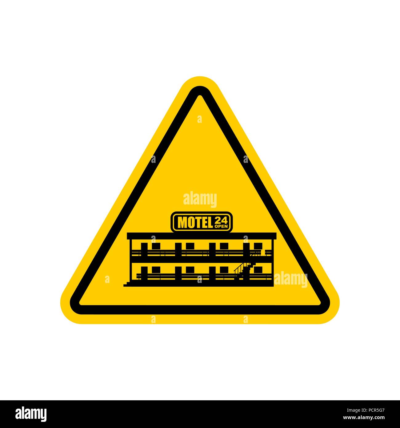 Attention motel. Danger mini hotel. Yellow Caution road sign. Vector ...