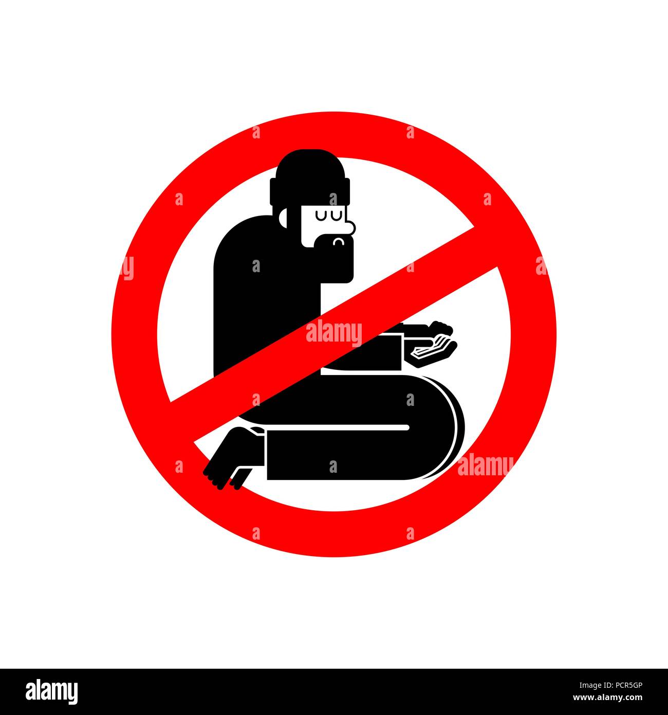 Stop Homeless. Ban Beggars. Red prohibitory road sign. No Poor. Not bum ...