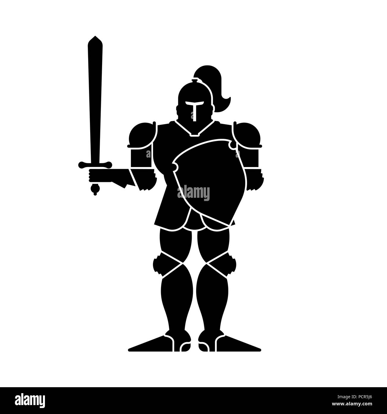 Knight icon. Metal armor warrior. Iron armor. Plate and sword. Vector ...