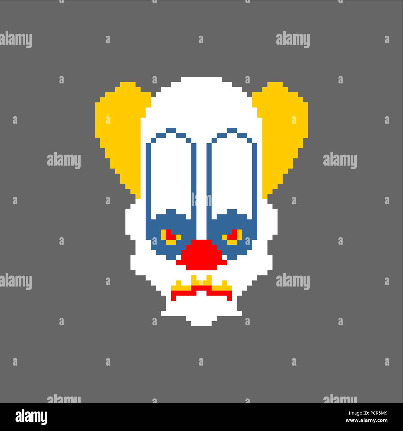 Scary clown pixel art. Terrible 8 bit eyes. Digital nightmare Vector ...
