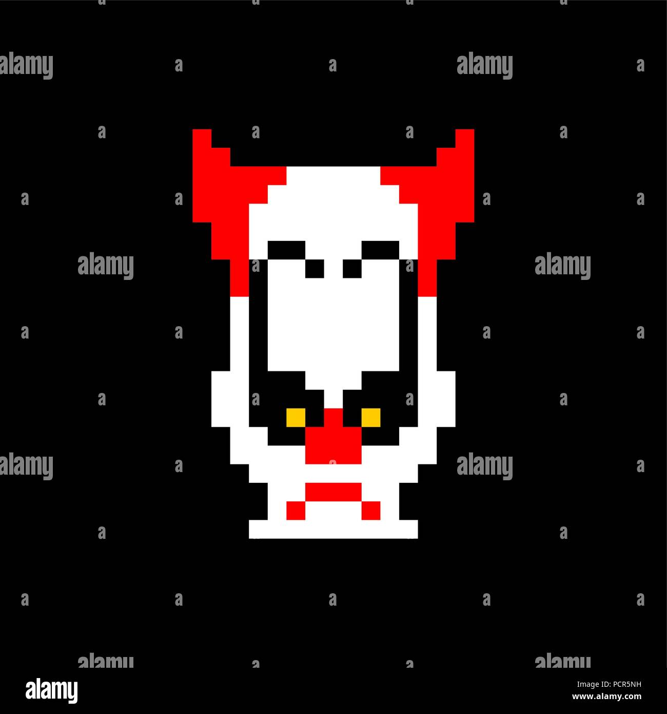 Scary clown pixel art. Terrible 8 bit eyes. Digital nightmare Vector ...