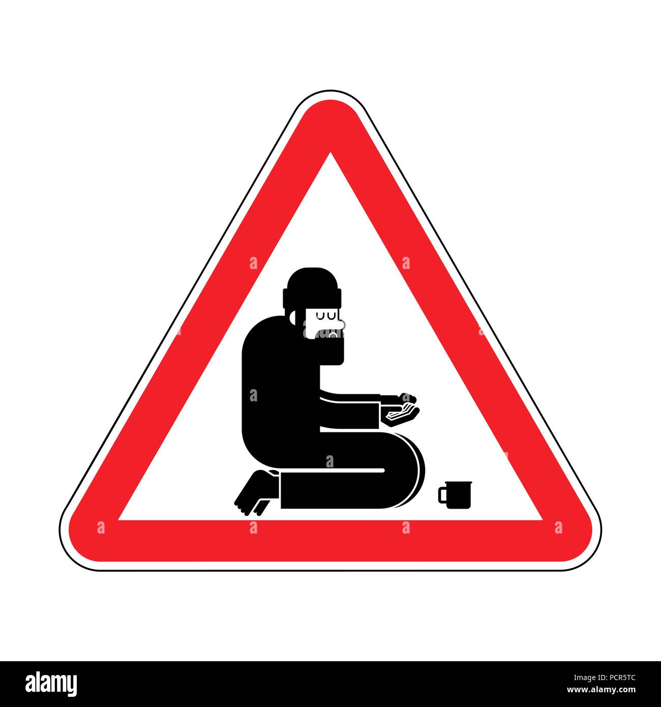 Attention Homeless. Danger Beggars. Red Caution road sign Poor. bum ...