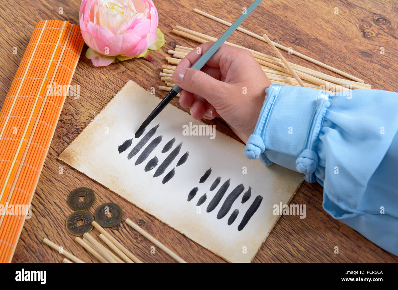 I ching ancient Chinese oracle with Yijing hexagram, old coins and ...