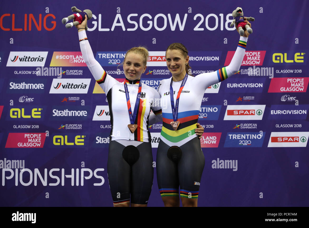 Germany's Emma Hinze and Miriam Welte celebrate bronze in the Team ...