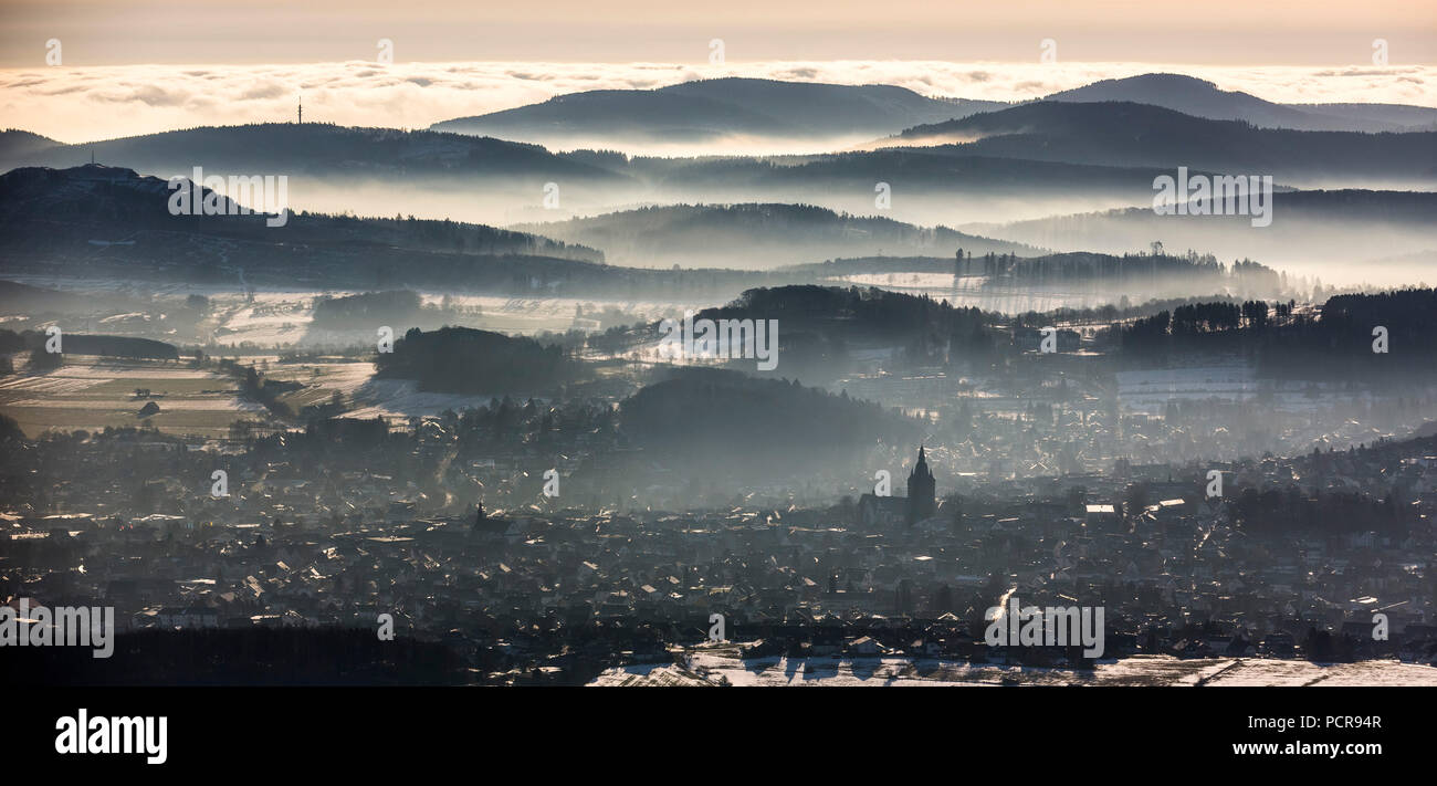 View from Scharfenberg on Brilon with the Sauerland hills in the ...