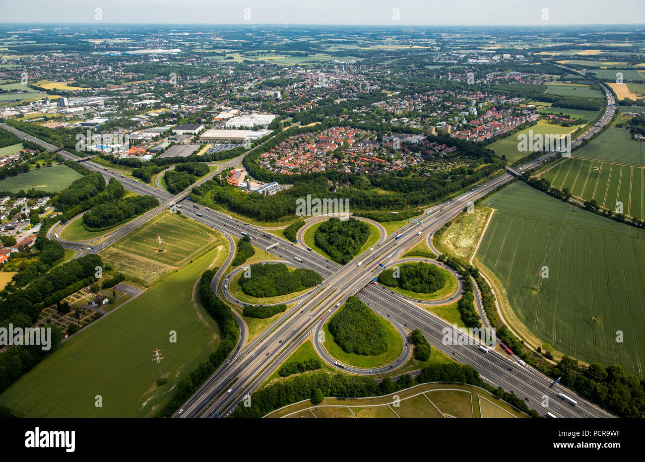 View of unna over the autobahn junction unna a1 a44 hi-res stock ...