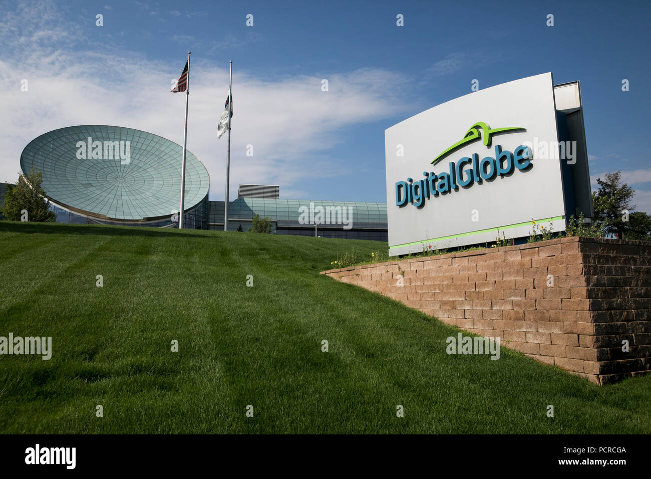 A logo sign outside of the headquarters of DigitalGlobe in Westminster ...