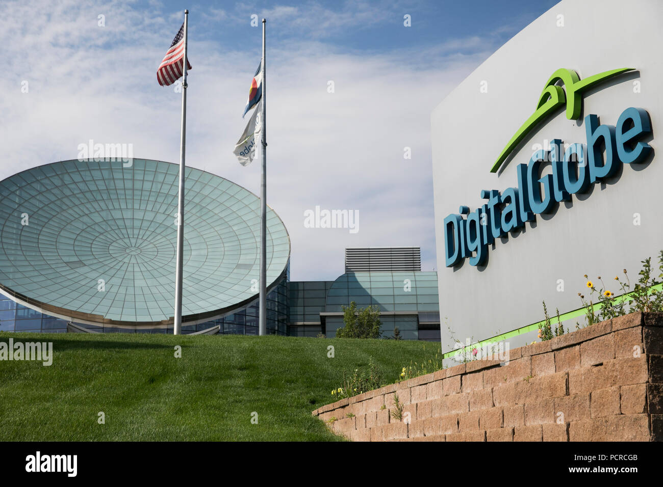 A logo sign outside of the headquarters of DigitalGlobe in Westminster ...