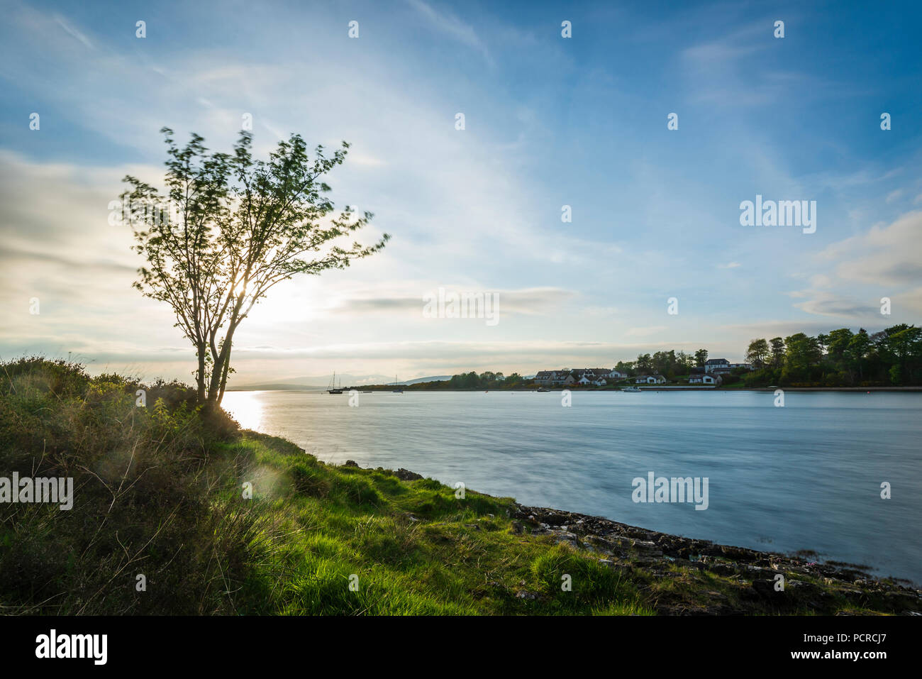 sunset over the Connel bridge and Lora waterfall Stock Photo - Alamy