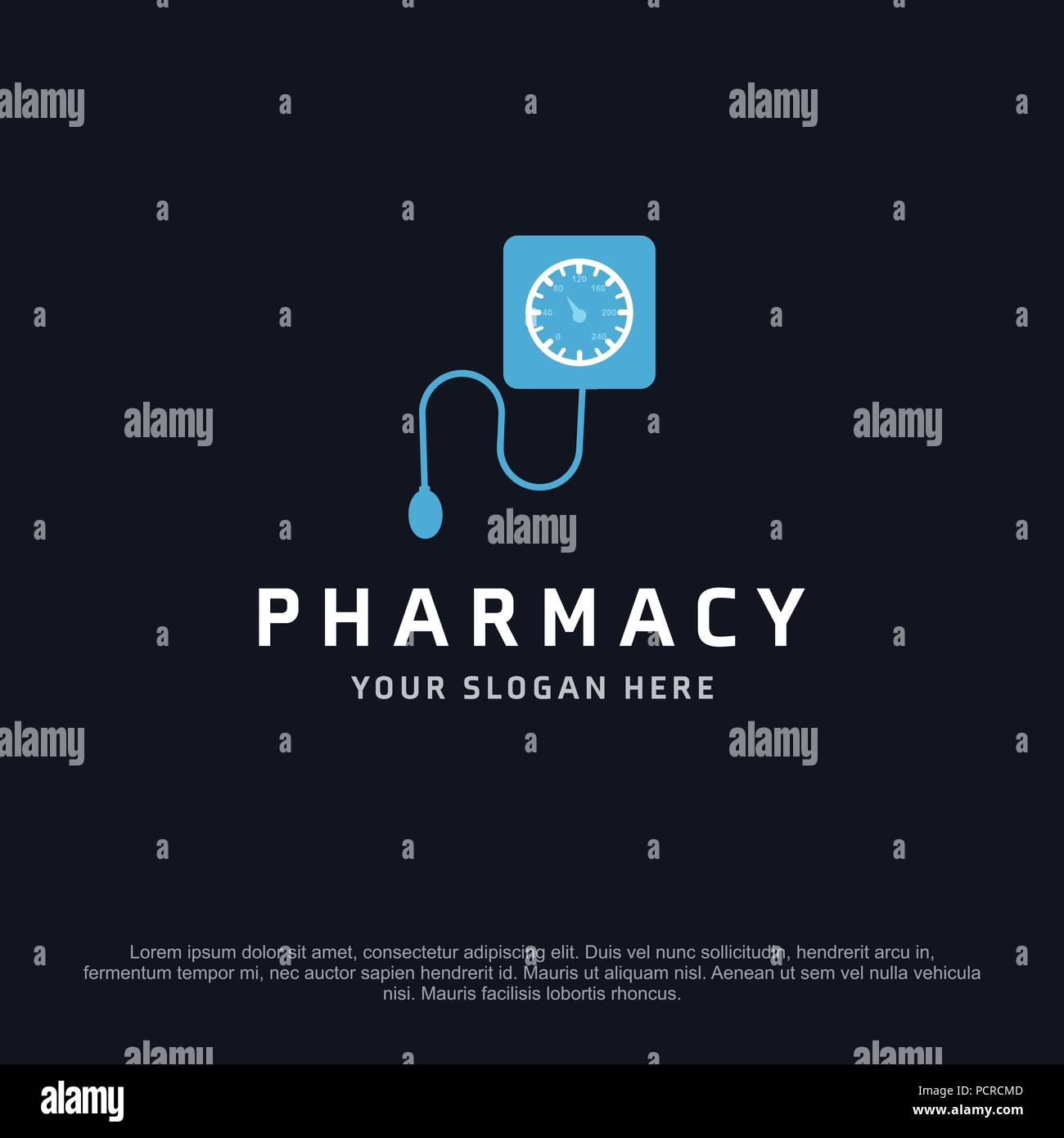 Pharmacy logo design with typography and dark background vector Stock ...