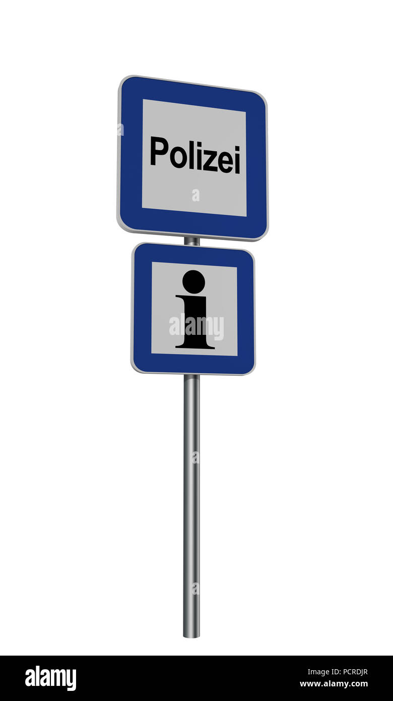 German information sign for police and information isolated on white ...