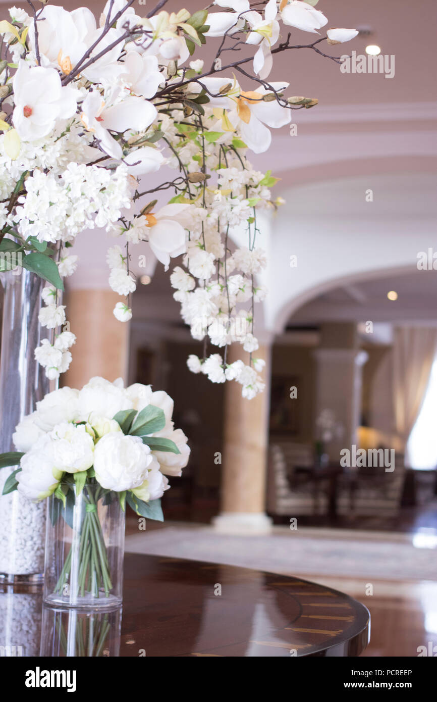 Wedding flowers arranged floral bouquet in marriage luxury 5 star hotel ...