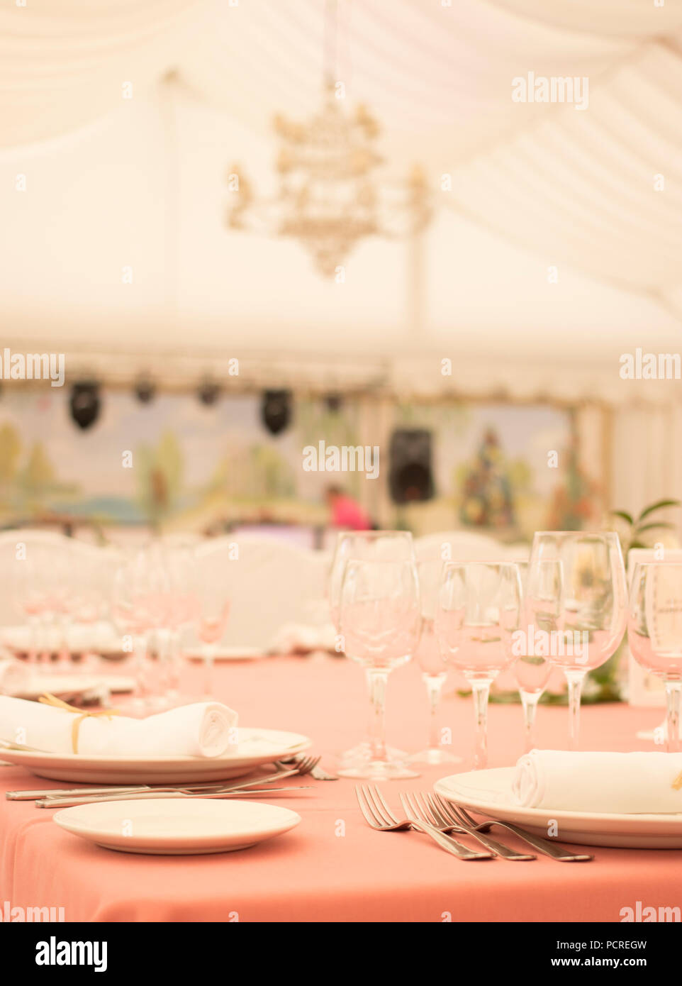 Wedding reception banquet dinner party table place settings set in ...