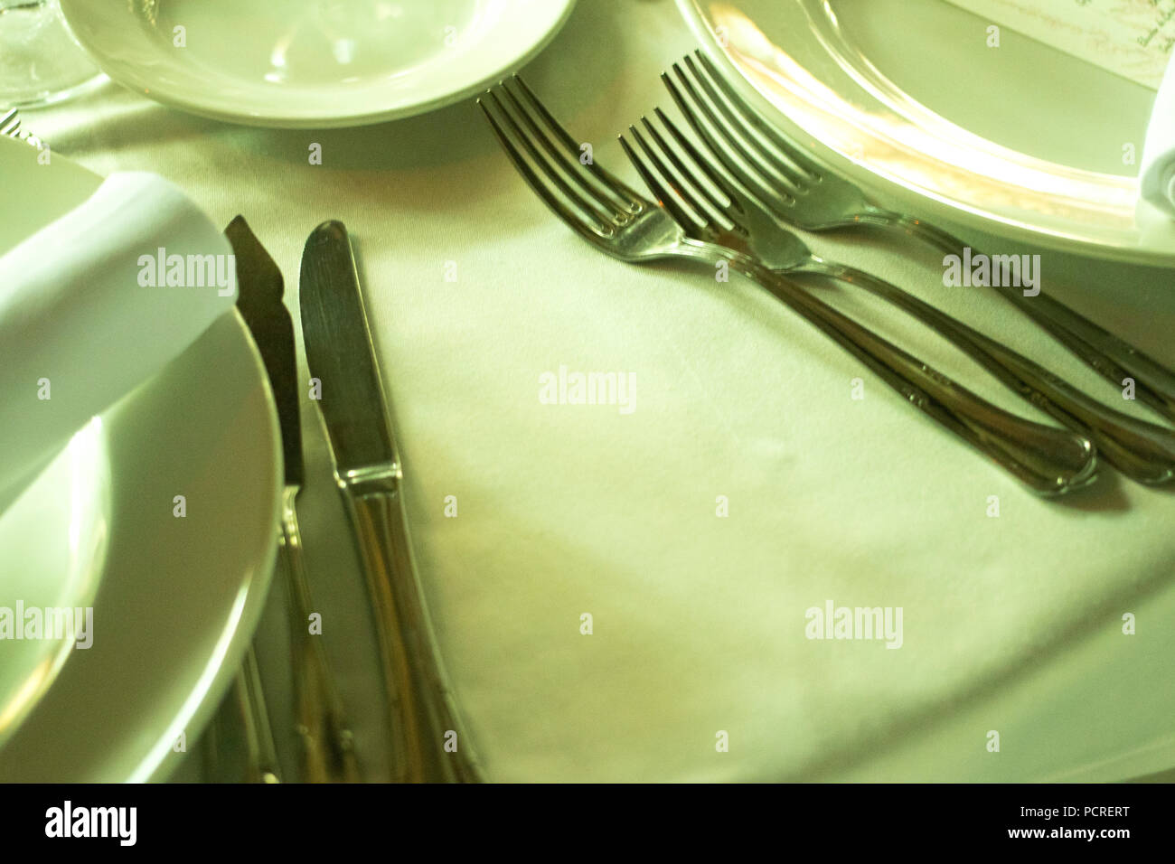 Wedding reception banquet dinner party table place settings set in ...