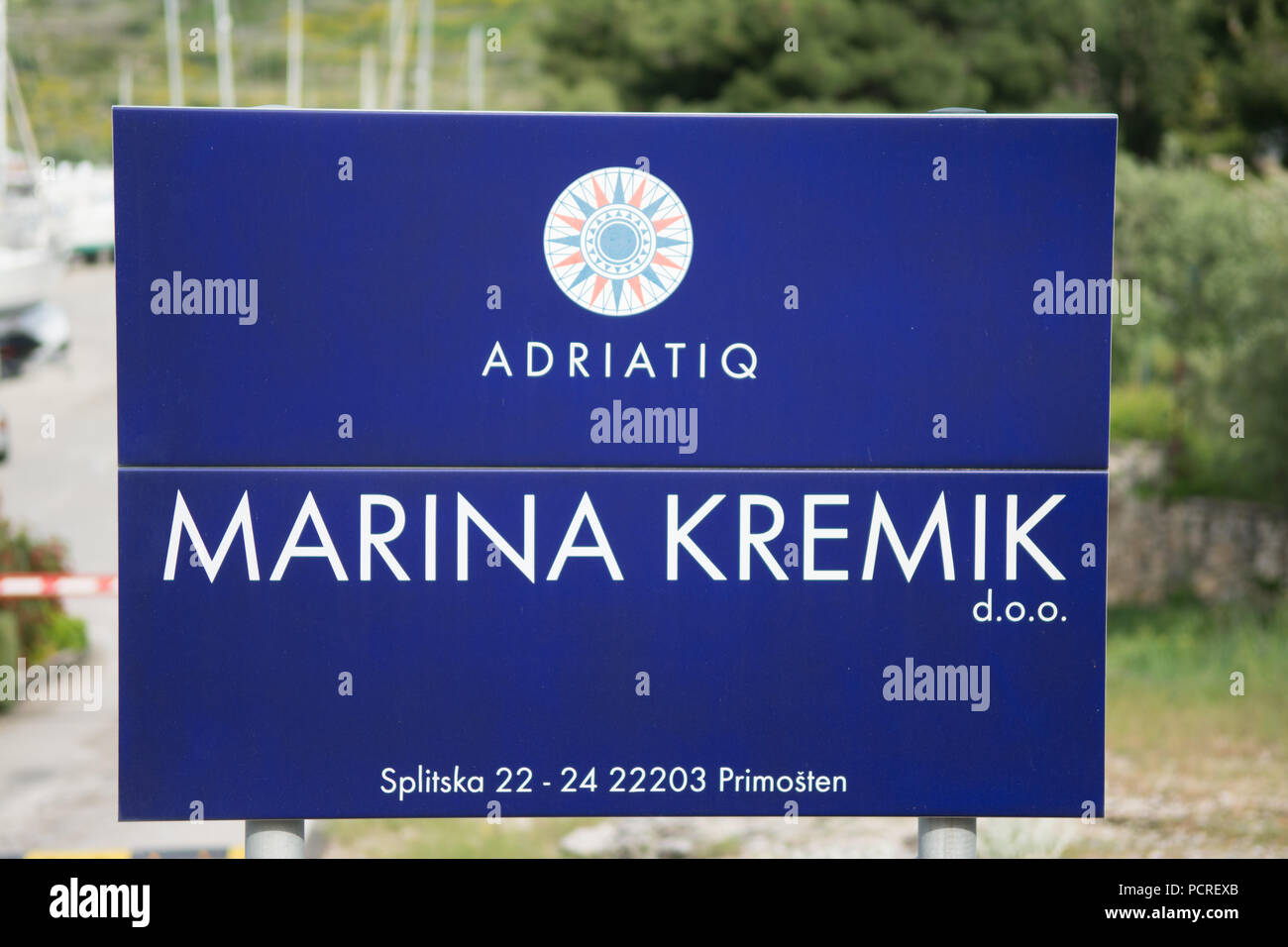 Entrance sign and logo of the marina Kremik in Split Croatia Europe ...