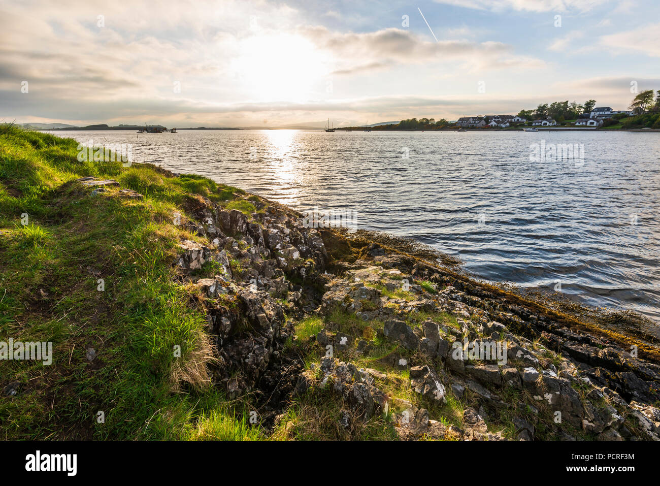 sunset over the Falls of Lora waterfall in a sunny spring evening Stock ...