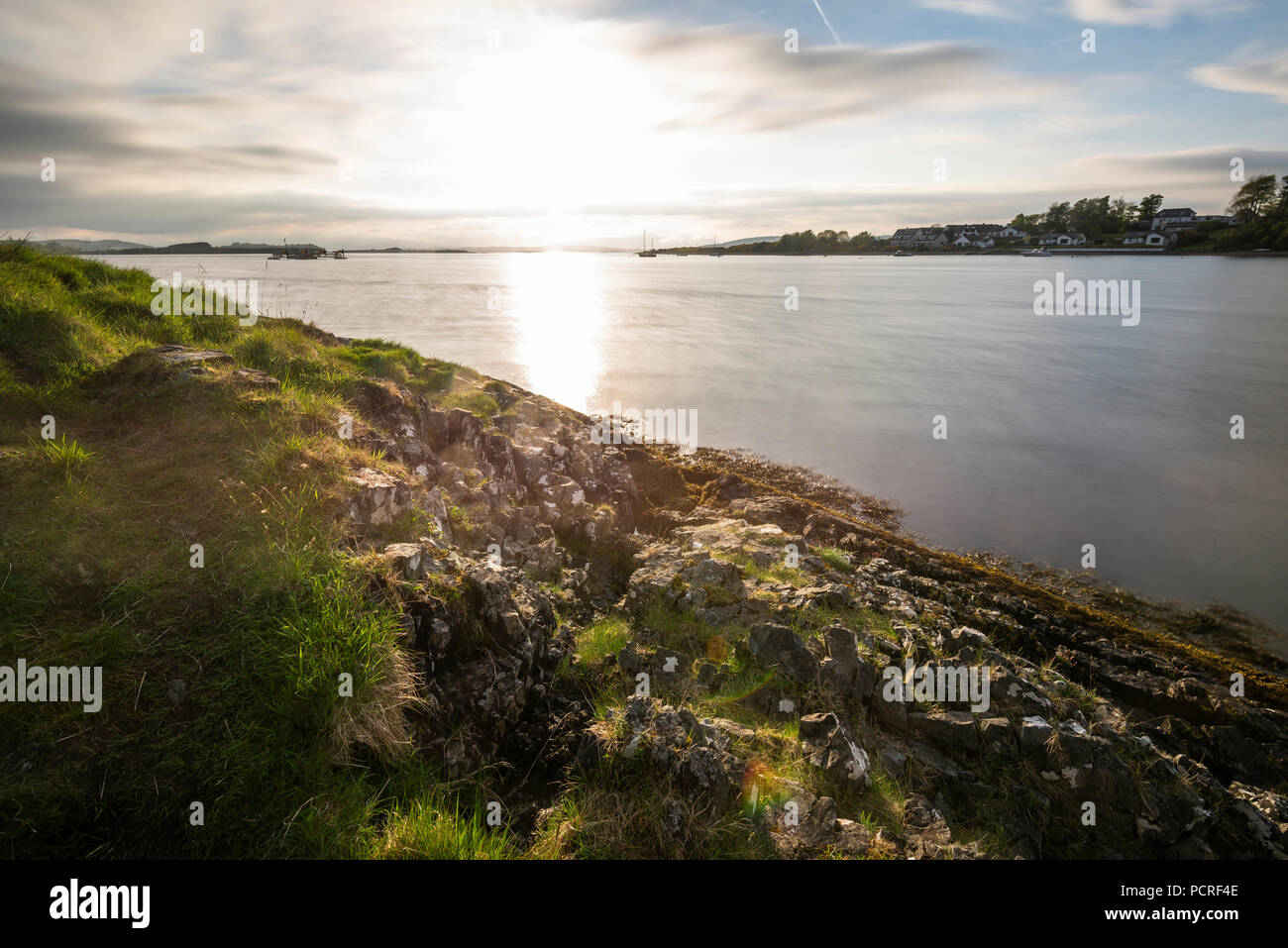 sunset over the Falls of Lora waterfall in a sunny spring evening Stock ...