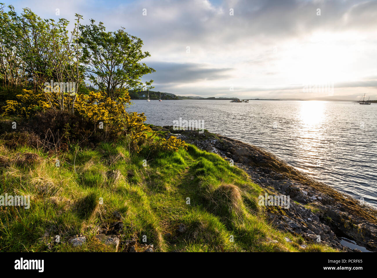 sunset over the Falls of Lora waterfall in a sunny spring evening Stock ...