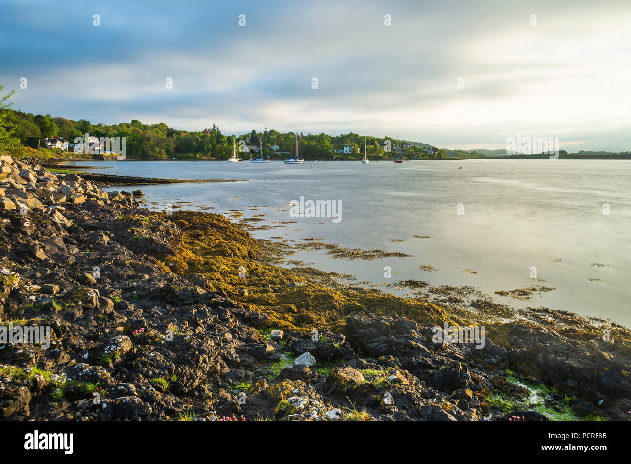 sunset over the Falls of Lora waterfall in a sunny spring evening Stock ...