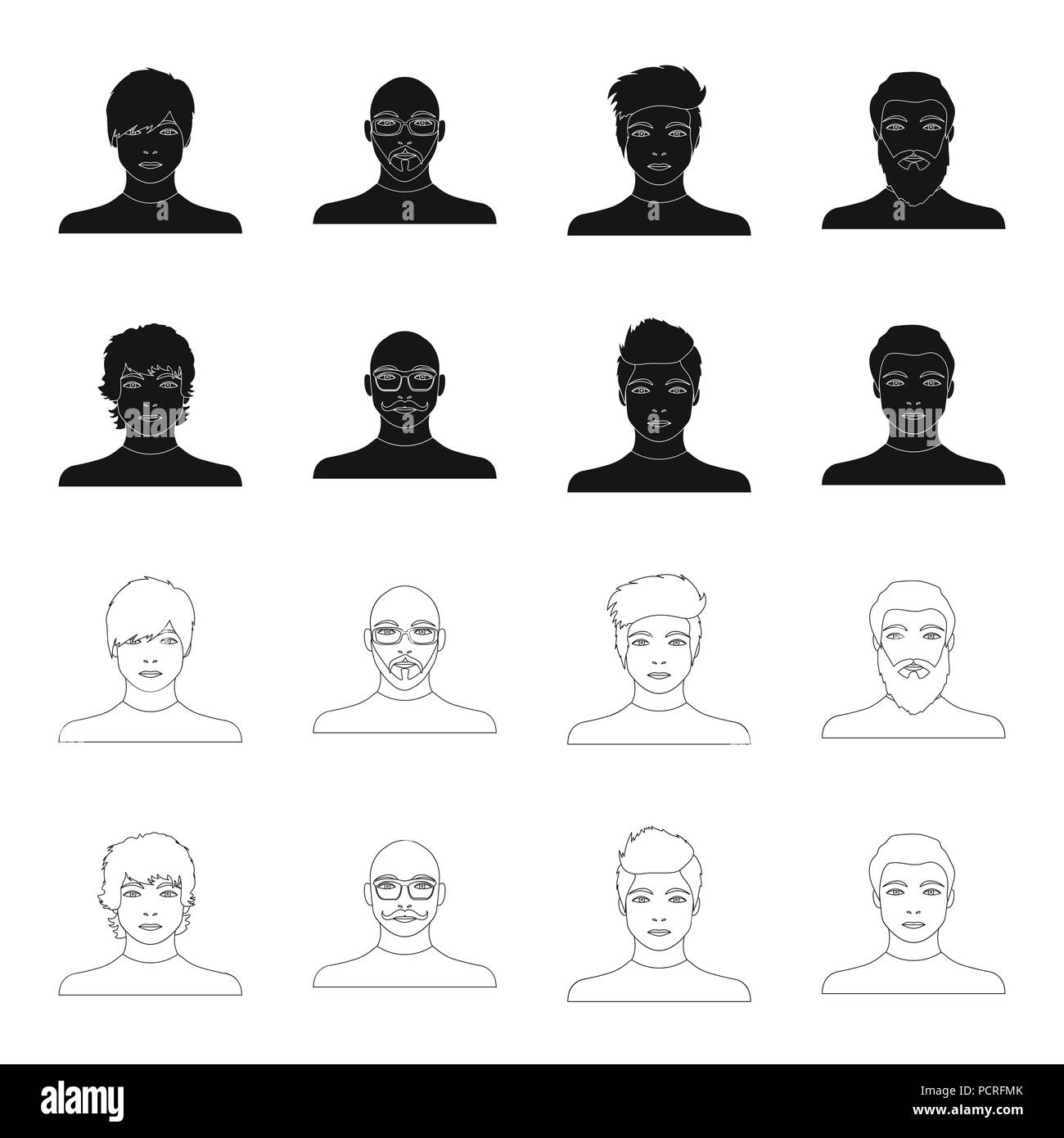 The appearance of the young guy, the face of a bald man with a mustache ...