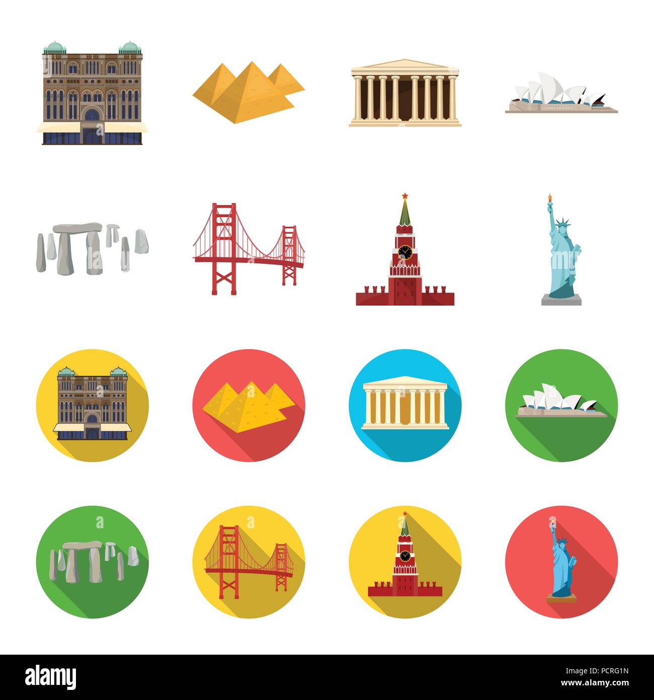 Sights of different countries cartoon,flat icons in set collection for ...