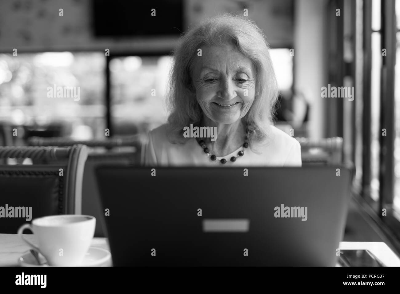 Happy elderly senior caucasian old Black and White Stock Photos ...