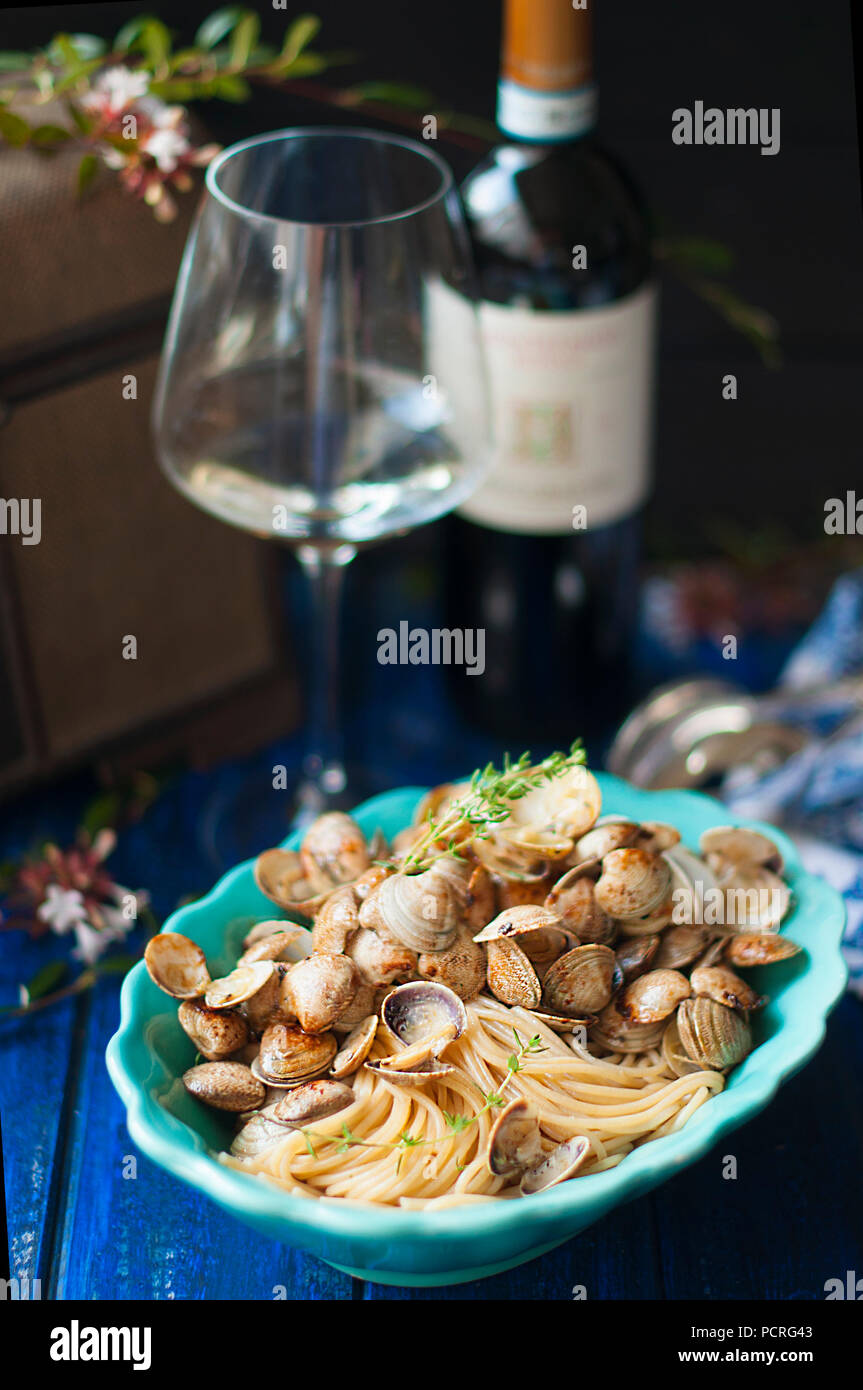 Pasta with small seashells and red wine. Italian traditional cuisine ...