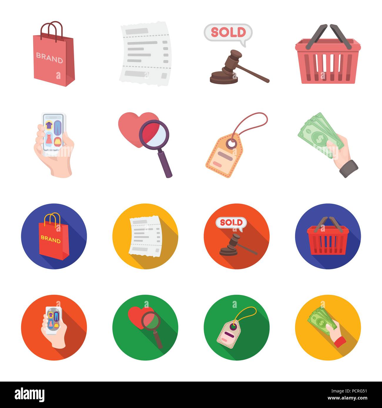Hand, mobile phone, online store and other equipment. E commerce set ...