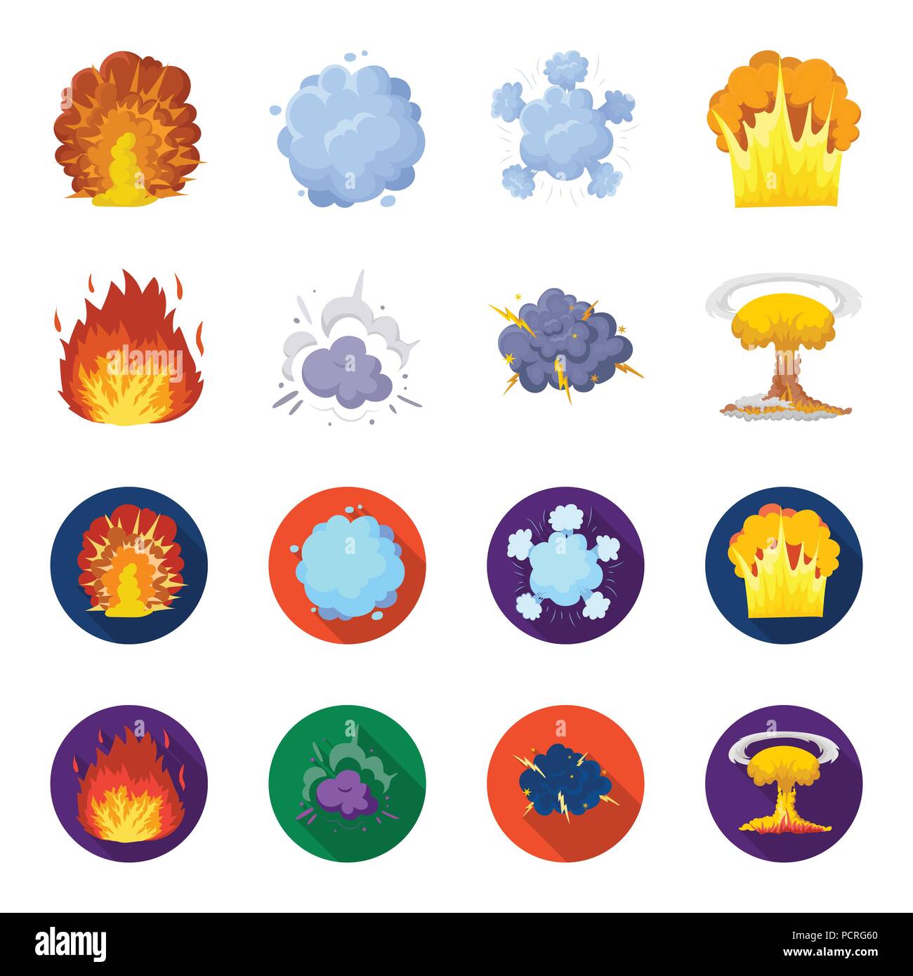 Flame, sparks, hydrogen fragments, atomic or gas explosion. Explosions ...