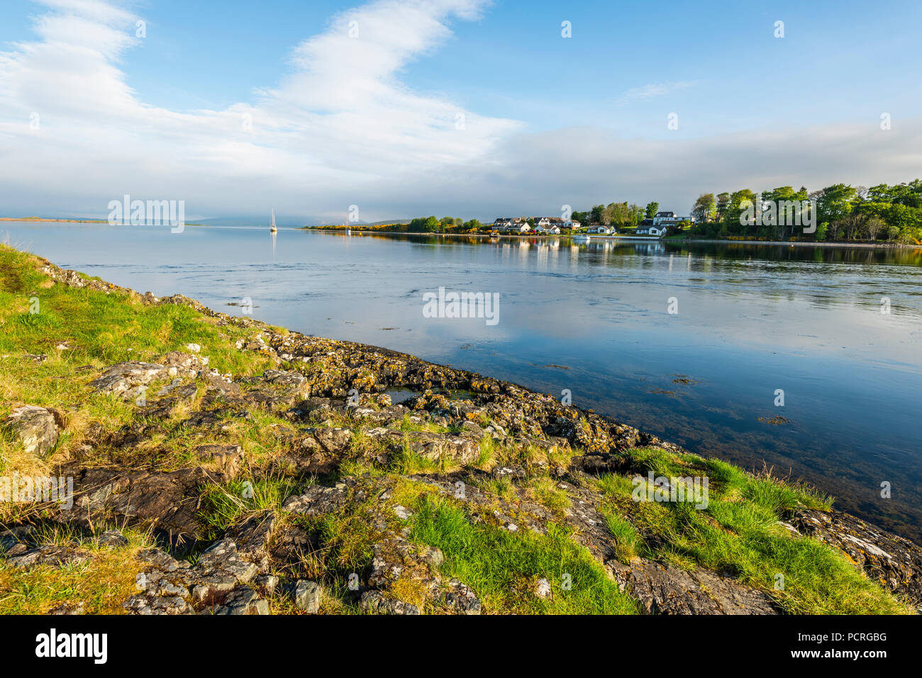 sunset over the Falls of Lora waterfall in a sunny spring evening Stock ...