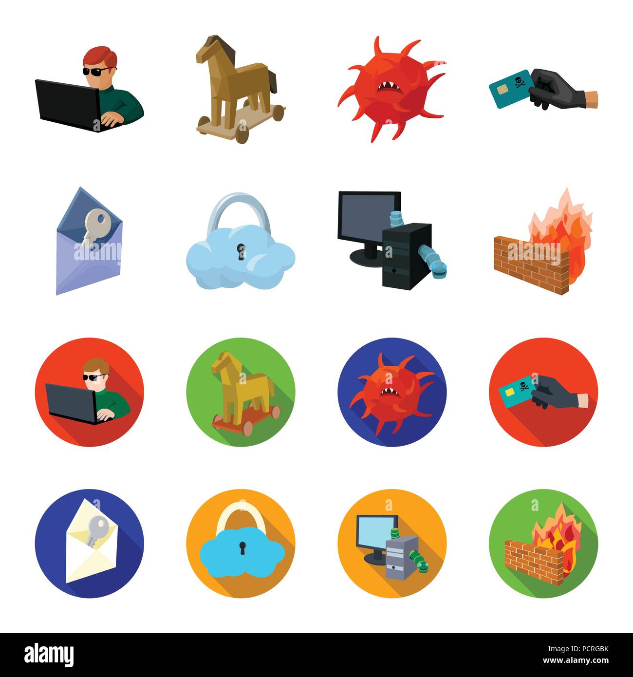 System Internet Connection Code Hackers And Hacking Set Collection Icons In Cartoonflat