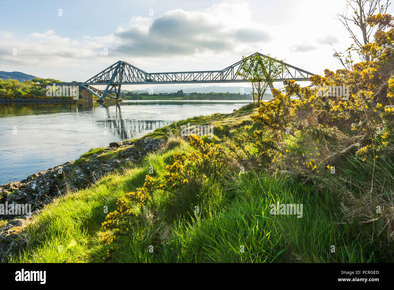 sunset over the Falls of Lora waterfall in a sunny spring evening Stock ...