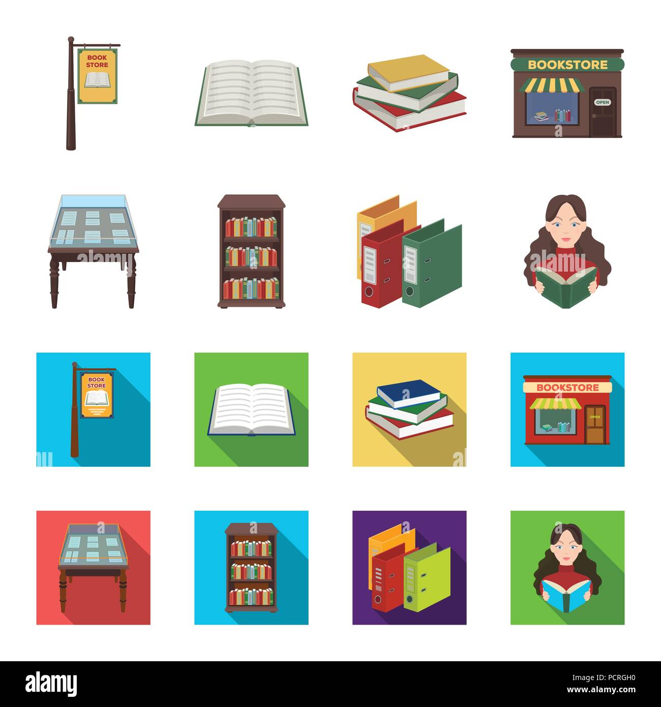Library and bookstore cartoon,flat icons in set collection for design ...