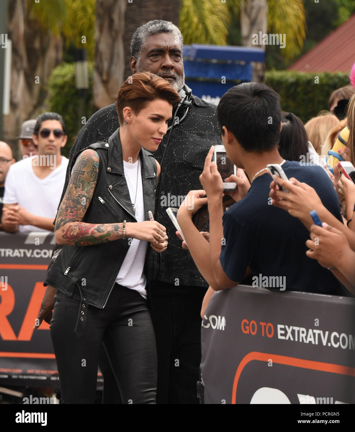 UNIVERSAL CITY, CA - JULY 08: Ruby Rose displays her tattoos at 'Extra ...