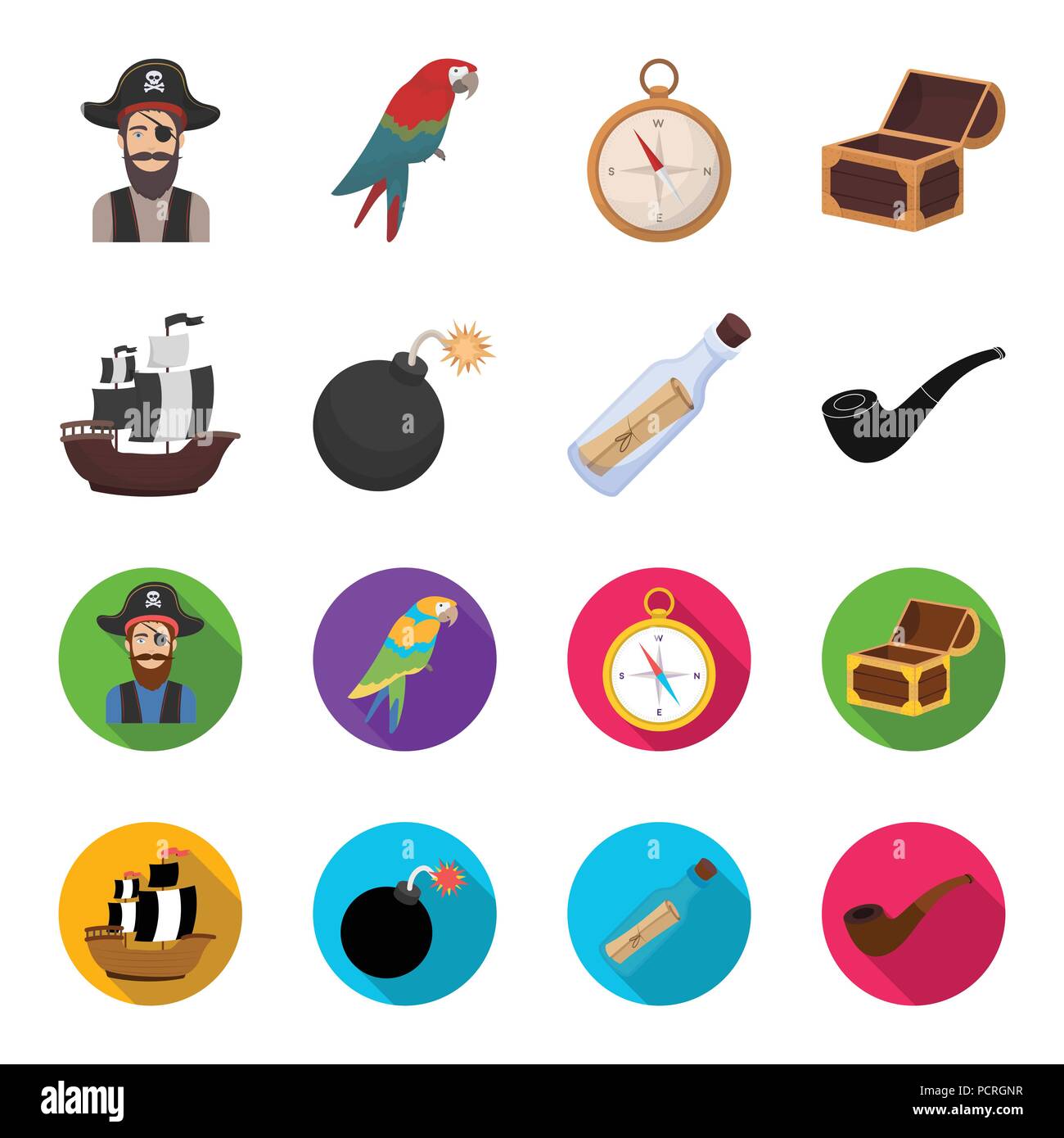 Pirate, bandit, ship, sail .Pirates set collection icons in cartoon ...