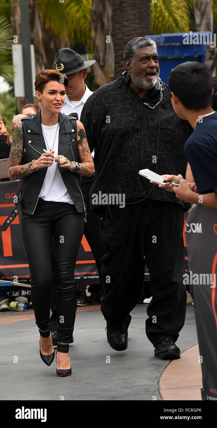 UNIVERSAL CITY, CA - JULY 08: Ruby Rose displays her tattoos at 'Extra ...