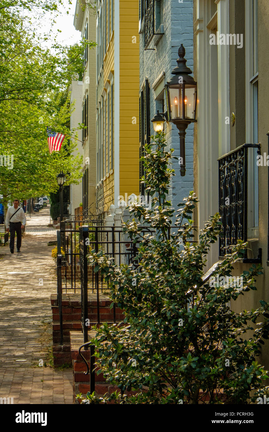 Colorful historic houses, P Street NW, Georgetown, Washington DC Stock ...