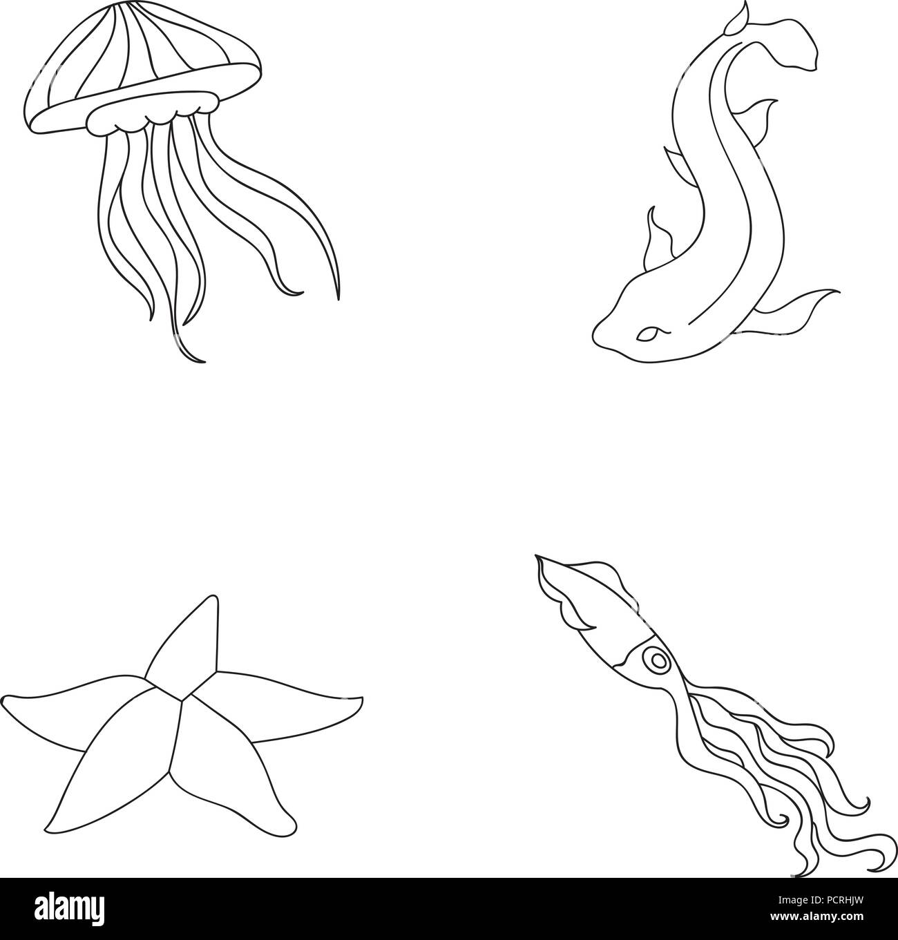 animals,collection,depth,fish,icon,illustration,isolated,jellyfish,life ...