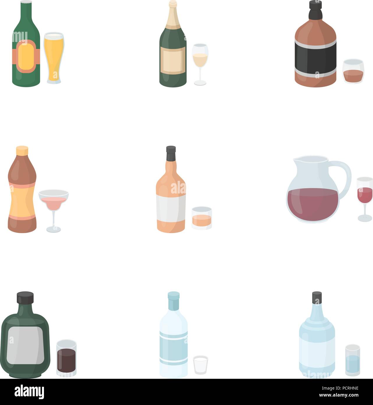 Alcohol set icons in cartoon style. Big collection of alcohol vector ...